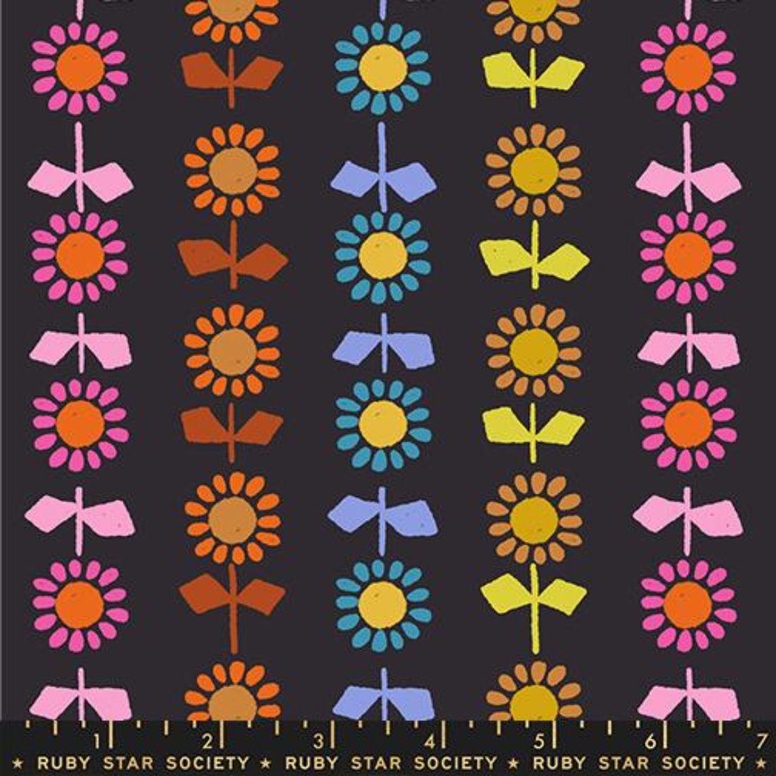 Flower Rows Cotton/Linen Canvas Black by Ruby Star Society – Valley Fabrics