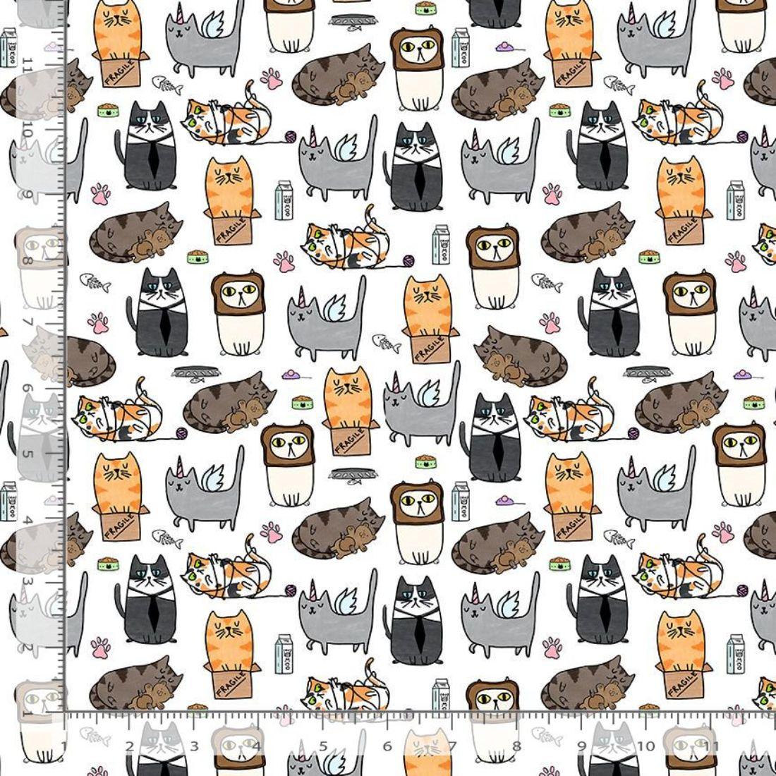 Silly Kitties White by Timeless Studio – Valley Fabrics